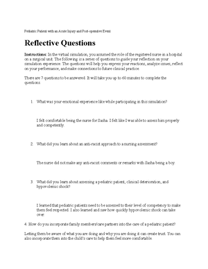 Pediatric 1 Debrief Caitlin Exley - Post-Op Pediatric Clinical ...