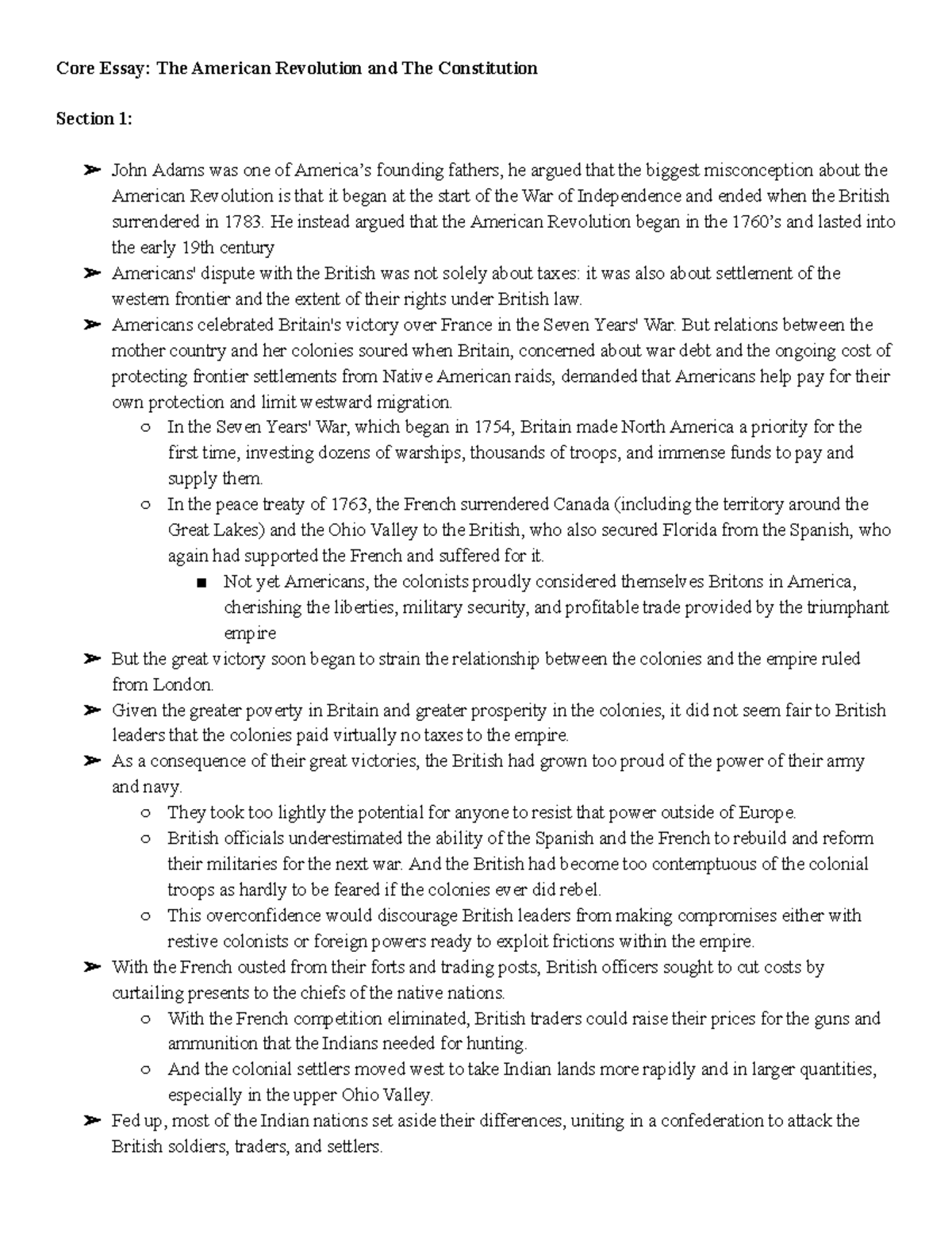 Week 2 Notes Lecture Notes - Core Essay: The American Revolution and ...