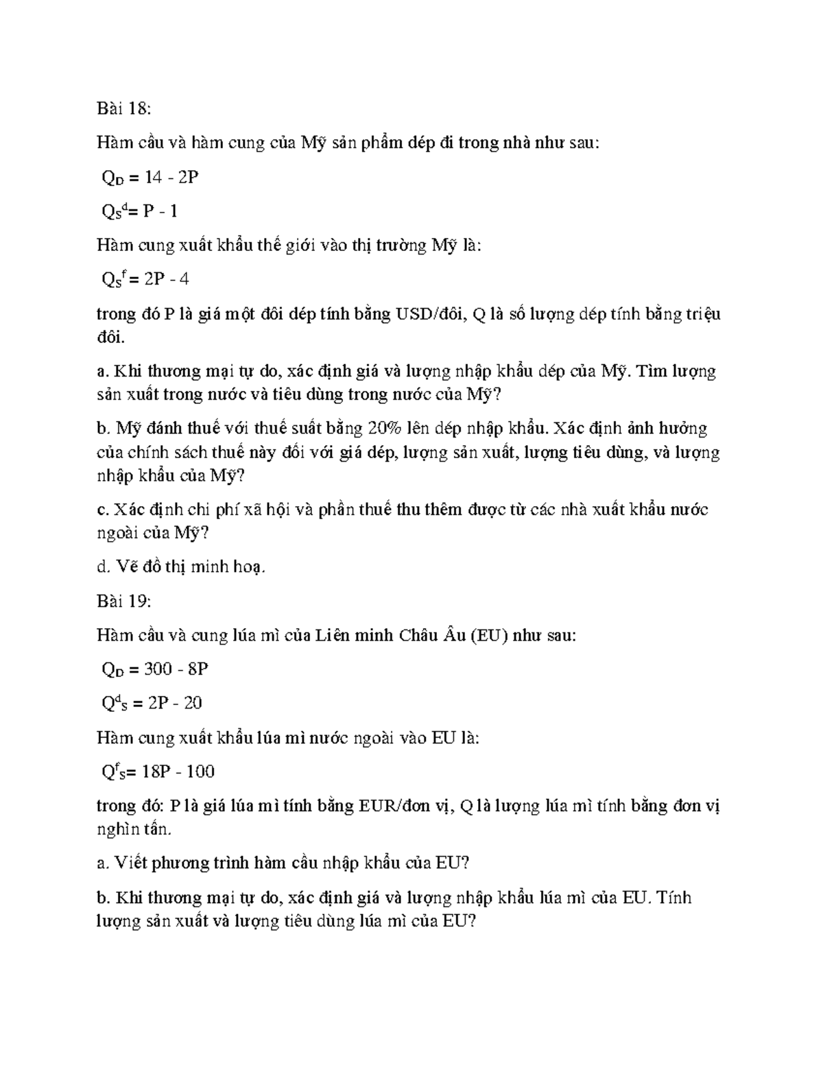 Bài tập Chương 3 (P2) - bài tập - Bài 18: Hàm cầu và hàm cung của Mỹ ...