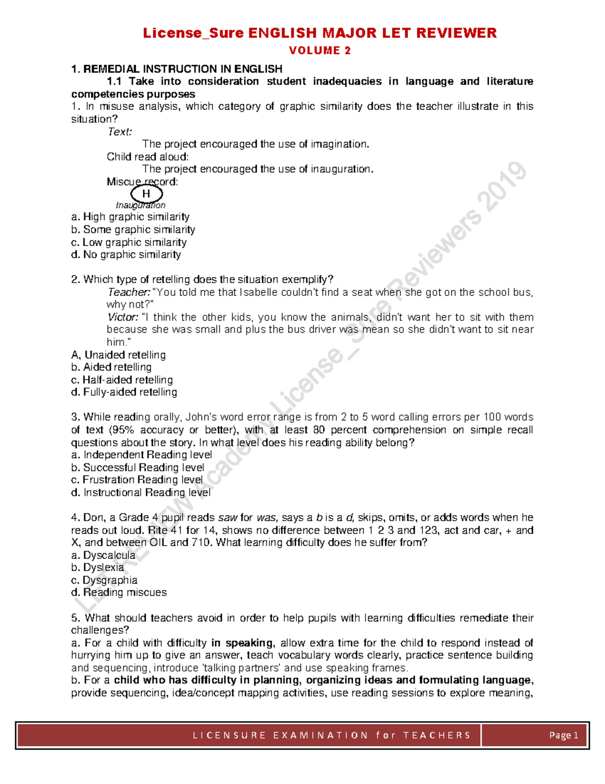 Lorimar 2 English 1 - Reviewer for Licensure Examination - VOLUME 2 1 ...
