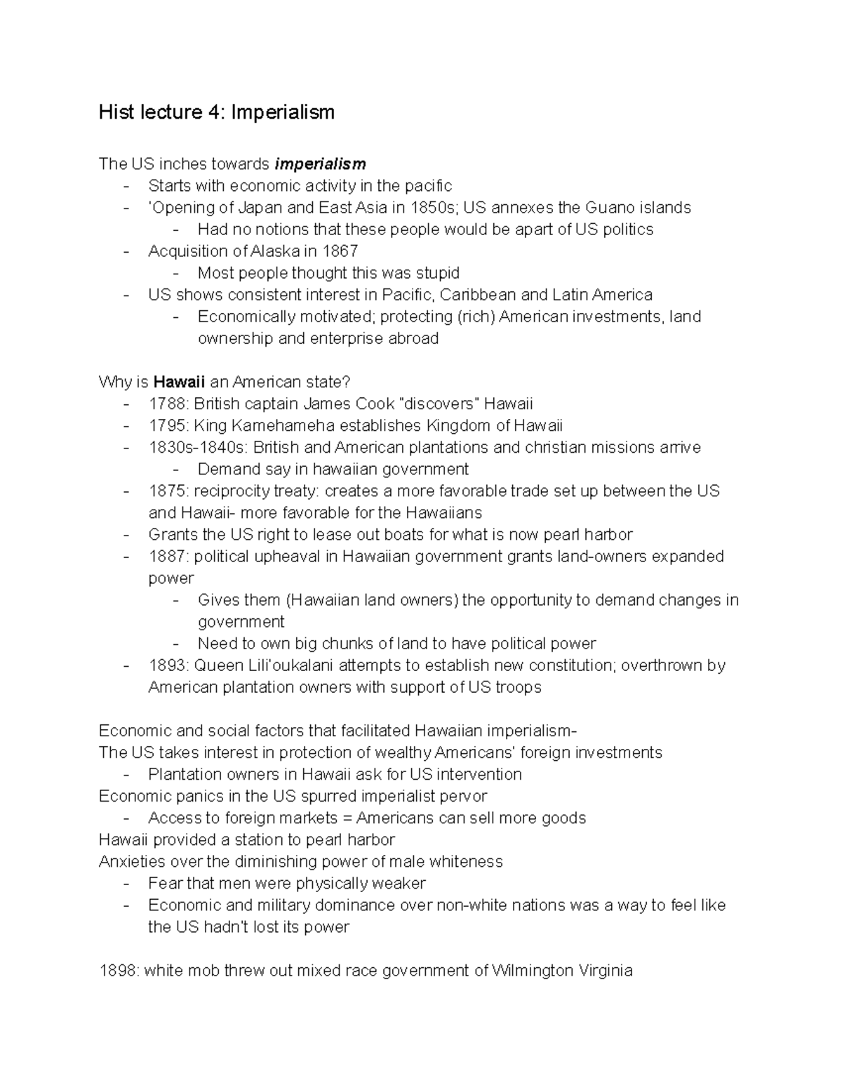 Hist 104 lecture 4: Imperialism - Hist lecture 4: Imperialism The US ...