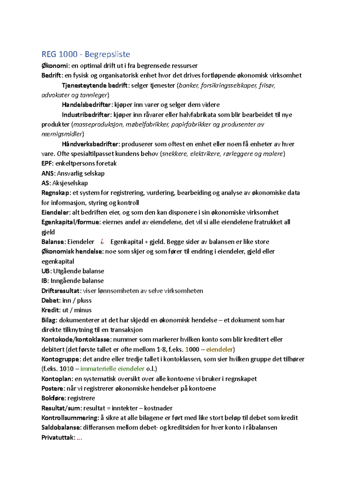 REG 1000 - begrepsliste - REG 1000 - Begrepsliste Økonomi : en opimal drit ut i fra begrensede ...