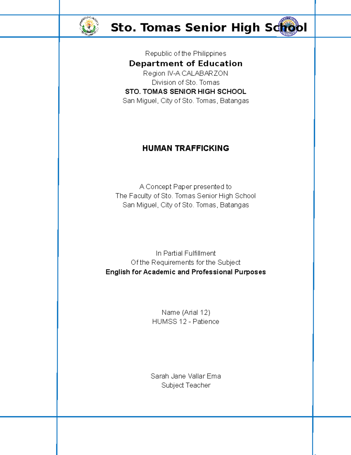 EAPP Concept Paper Template-Format - Sto. Tomas Senior High School ...