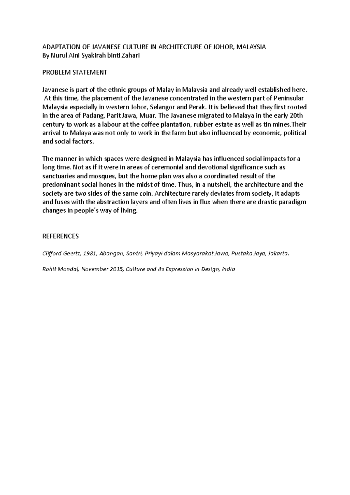 Adaptation OF Javanese Culture IN Architecture OF Johor - BSc ...