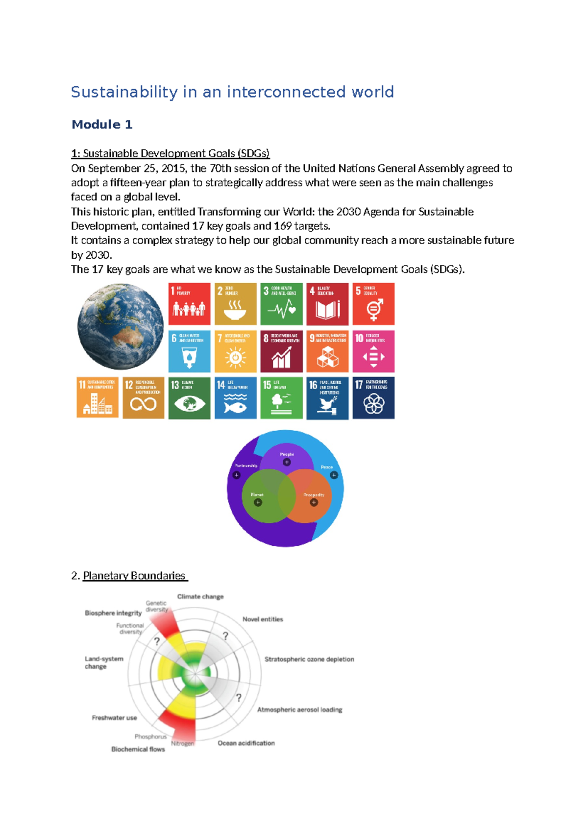 Notes - sustainability - Sustainability in an interconnected world ...