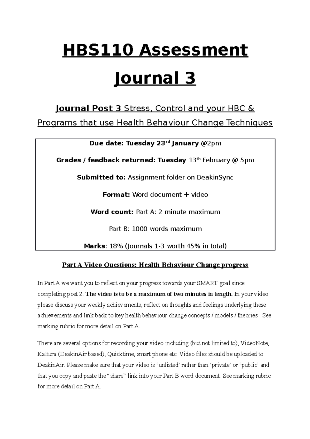 HBS110 Assessment Journal 3 Instructions - HBS110 Assessment Journal 3 ...
