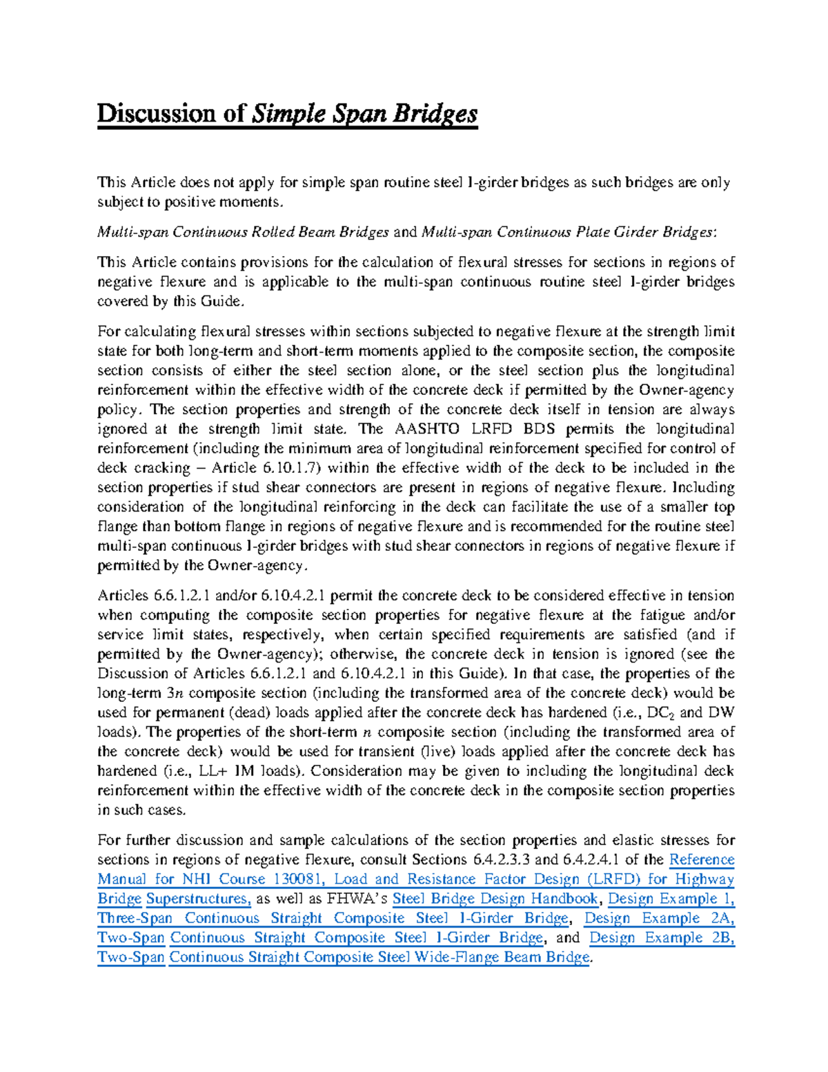 Discussion of Simple Span Bridges - Multi-span Continuous Rolled Beam ...