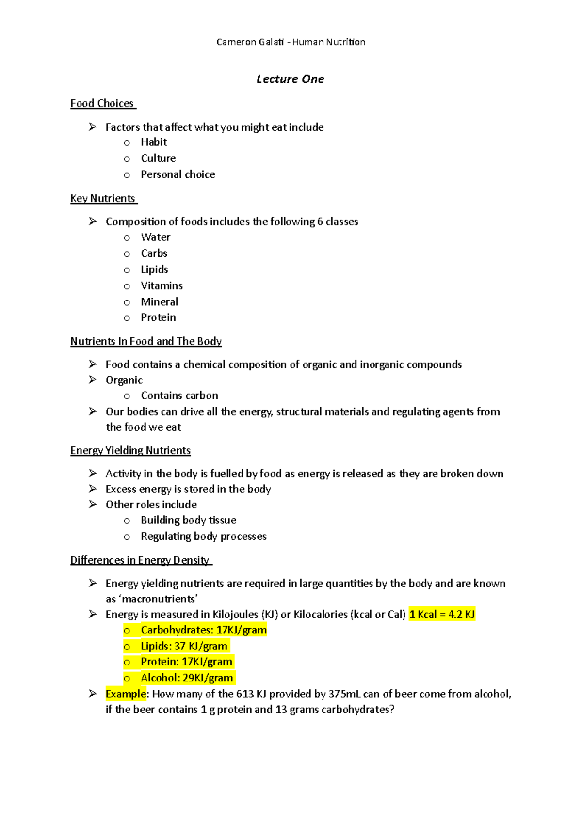 Lecture Notes - Lecture One Food Choices Factors that affect what you ...