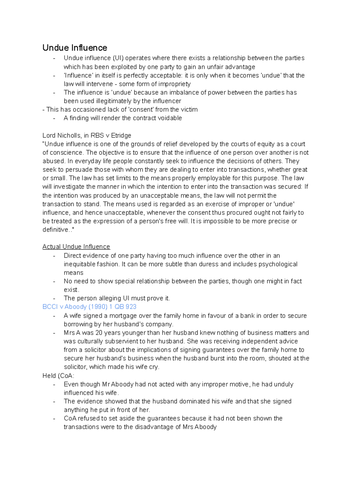 Lecture 12 - Undue influence - BFL3002 - Hud - Studocu
