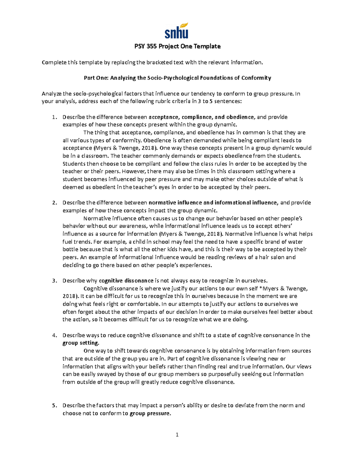 PSY 355 Project One - PSY 355 Project One Template Complete this ...