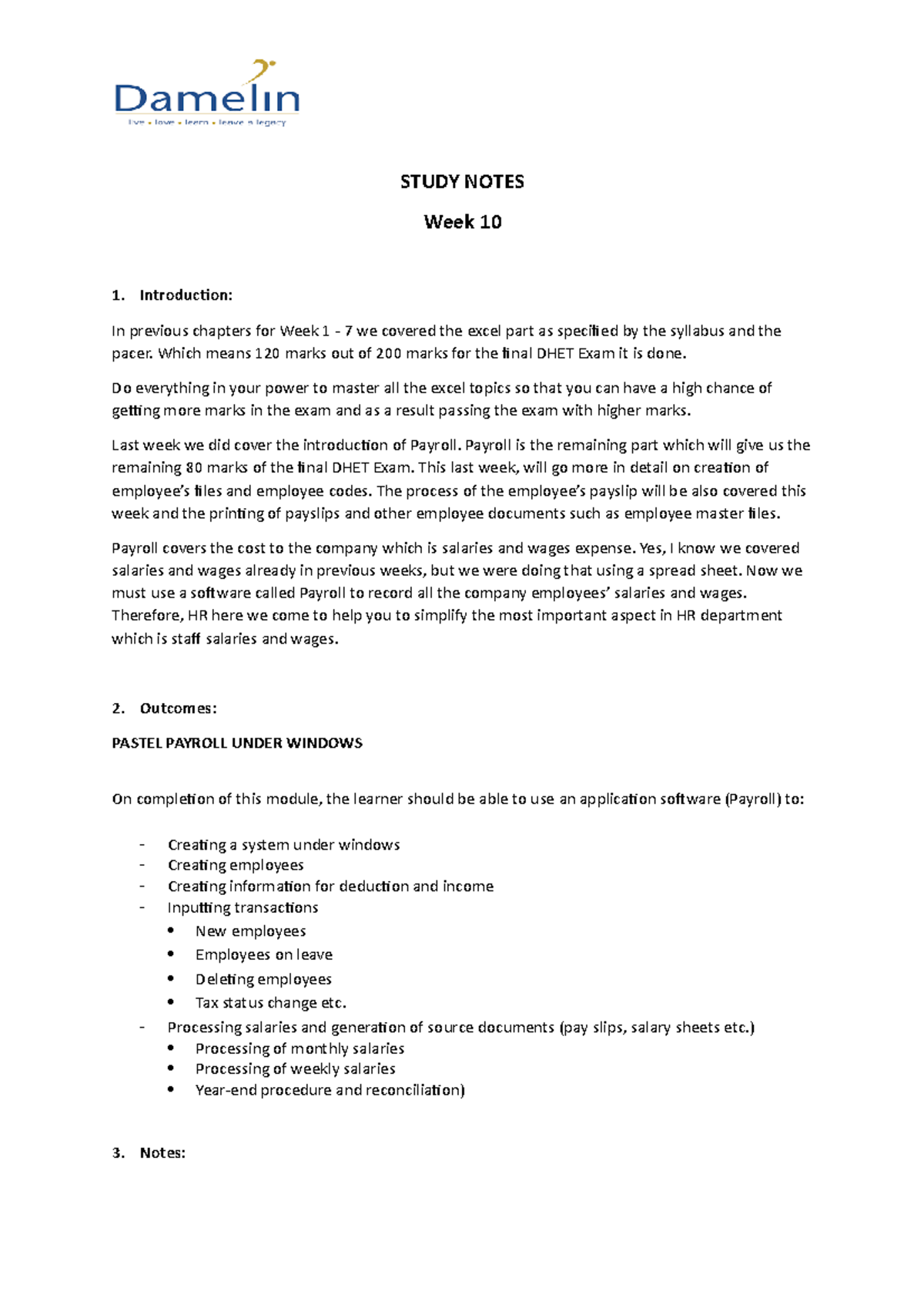 Study Notes Week 10 - STUDY NOTES Week 10 1. Introduction: In previous ...
