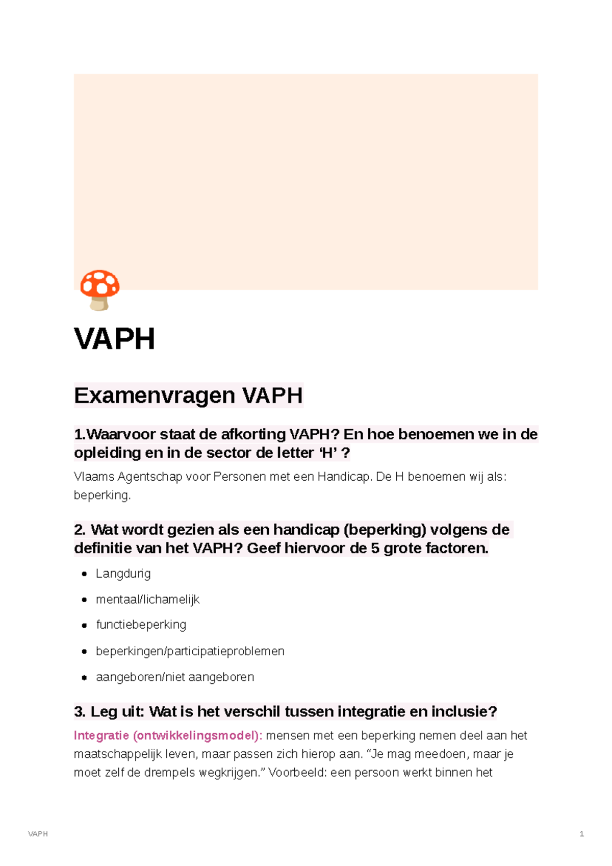 Examenvragen VAPH - 🍄 VAPH Examenvragen VAPH 1 staat de afkorting VAPH? En hoe benoemen we in de ...