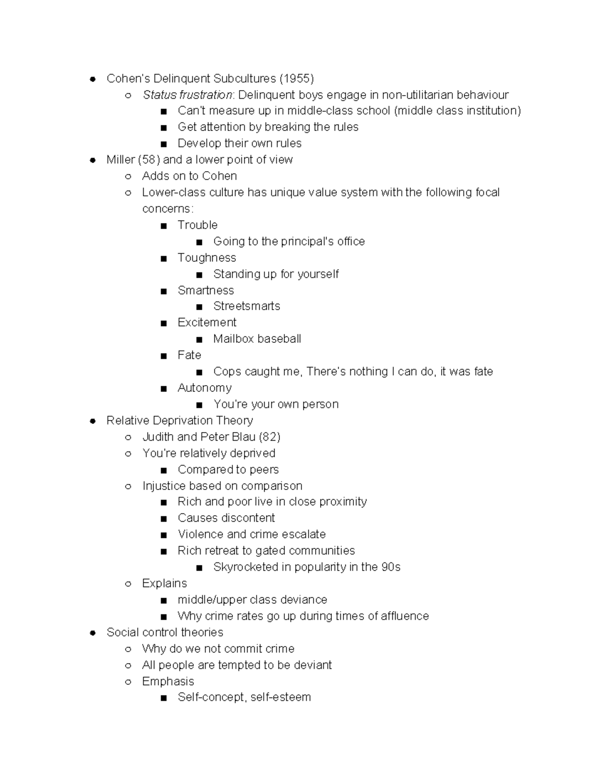 CRM 1300 Notes 12 - Cohen’s Delinquent Subcultures (1955) Status ...