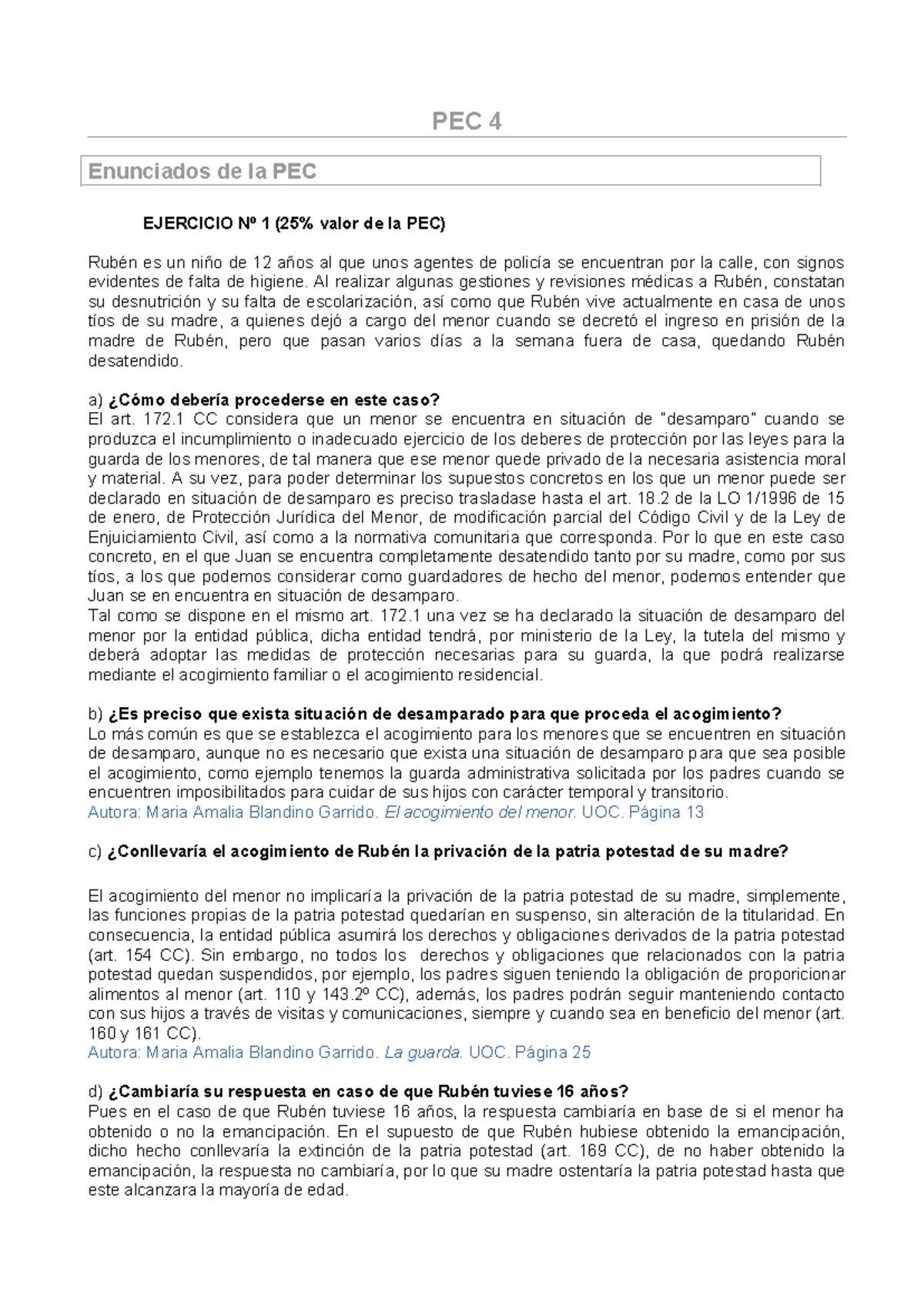 73546-PEC4-2023-2 Proteccion A LA Persona - PEC 4 Enunciados de la PEC EJERCICIO Nº 1 (25% valor ...