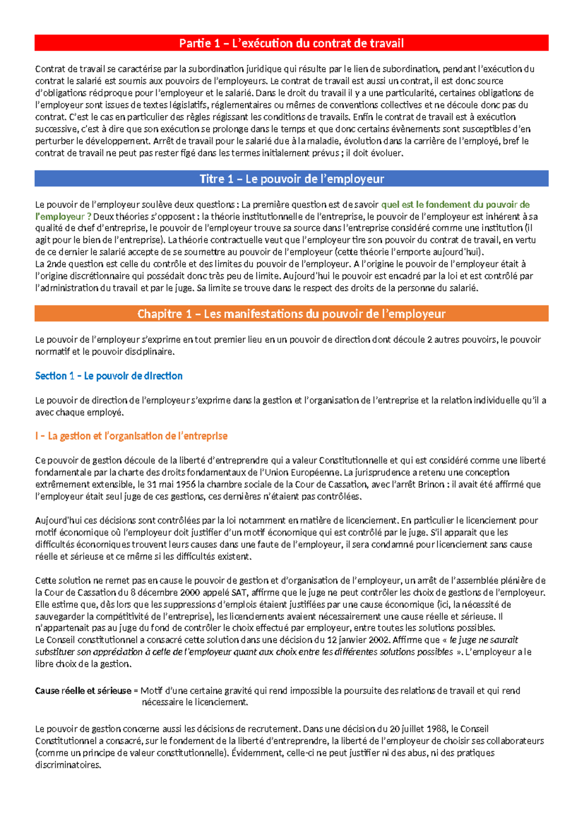 Droit du travail - Partie 1 – L’exécution du contrat de travail Contrat ...