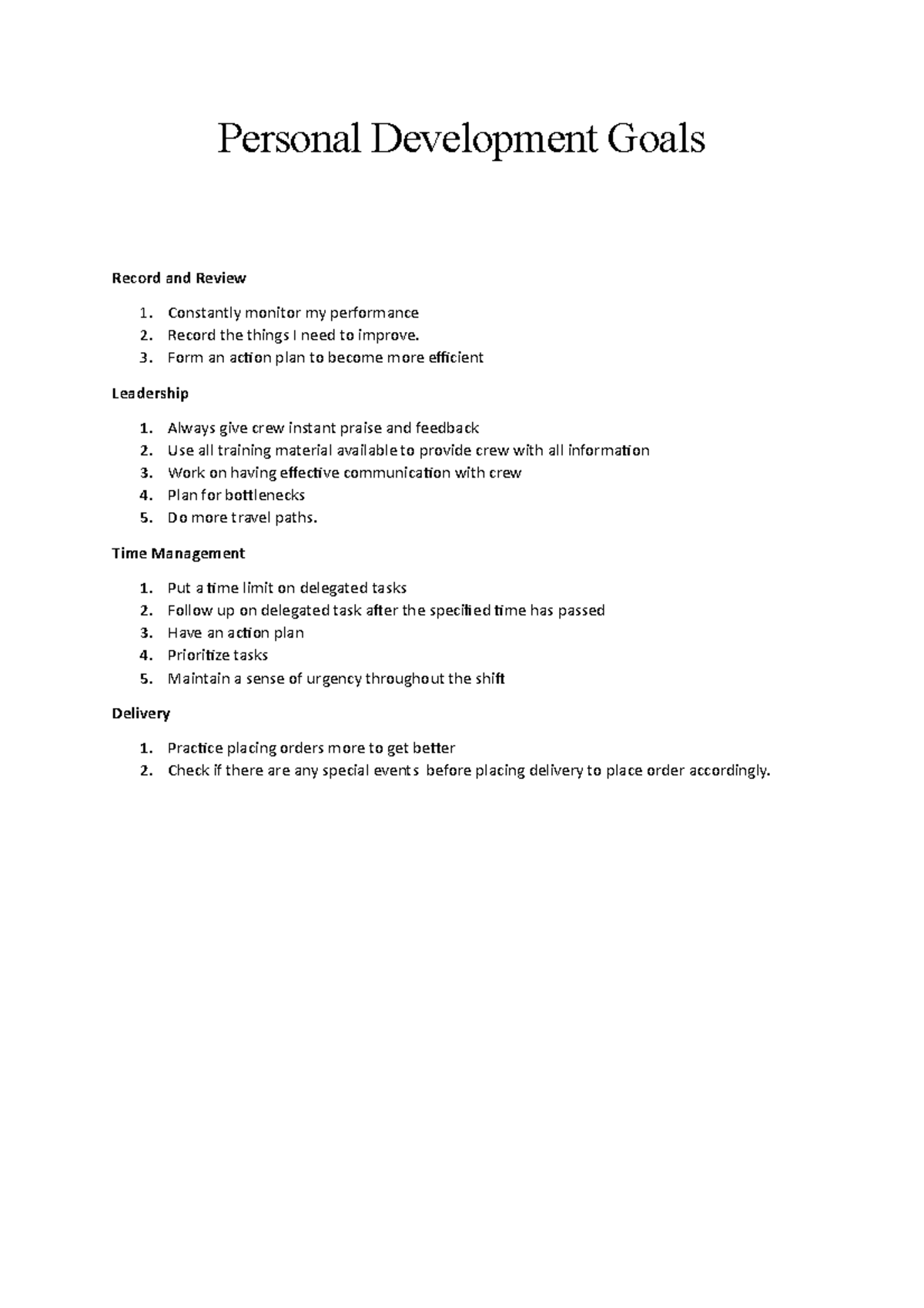 Personal Development Goals - Personal Development Goals Record and ...