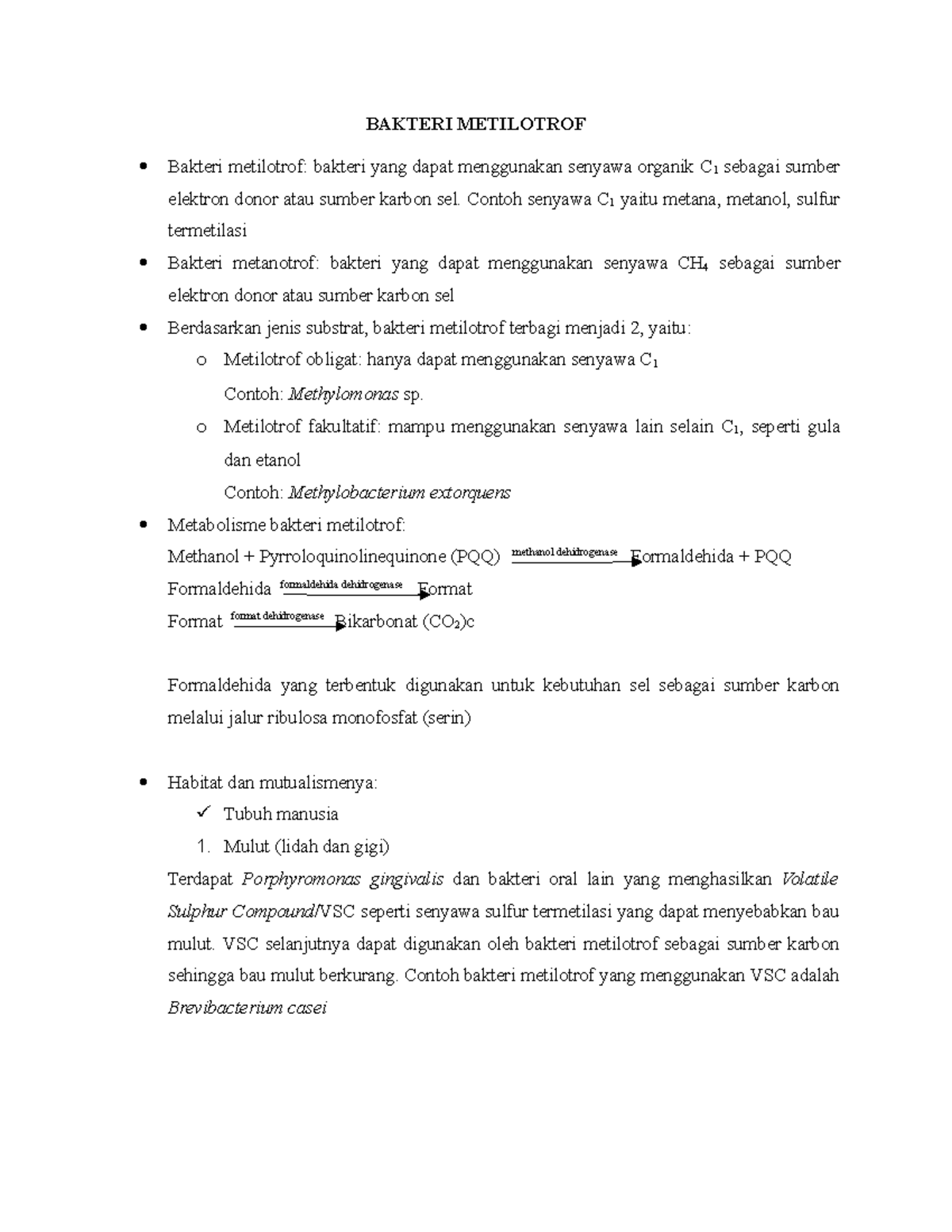 Bakteri Metilotrof - Contoh senyawa C 1 yaitu metana, metanol, sulfur ...