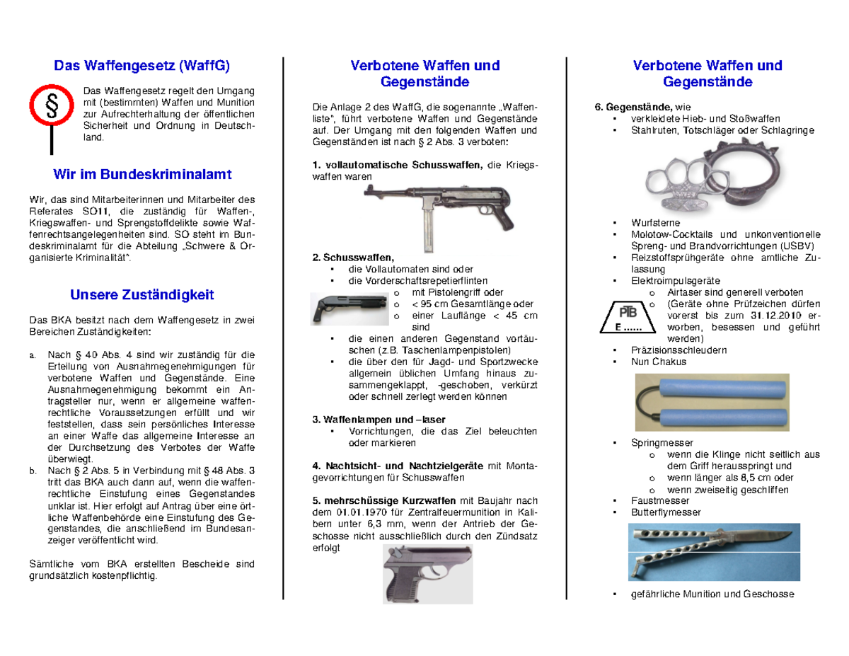 Verbotene Waffen und Gegenstände - Das Waffengesetz (WaffG) Das ...