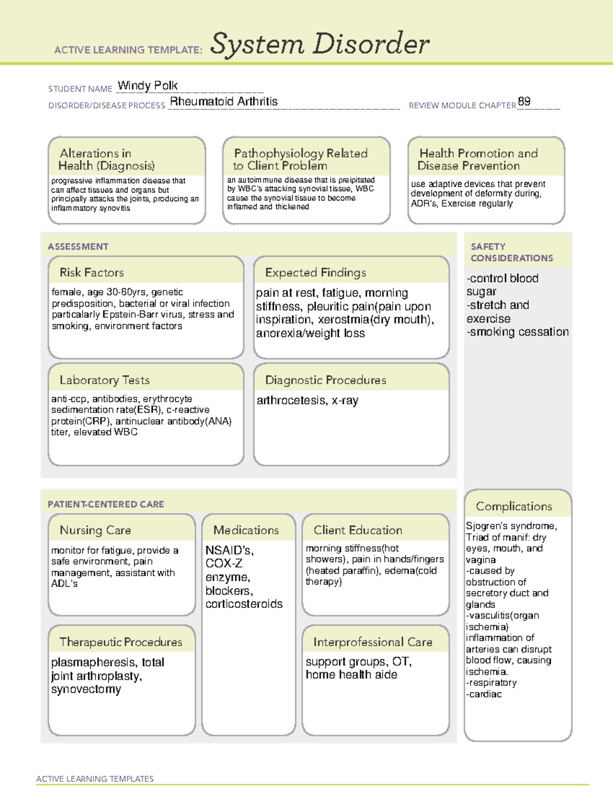 Rheumatoid arthritis - system disorder - ACTIVE LEARNING TEMPLATES ...
