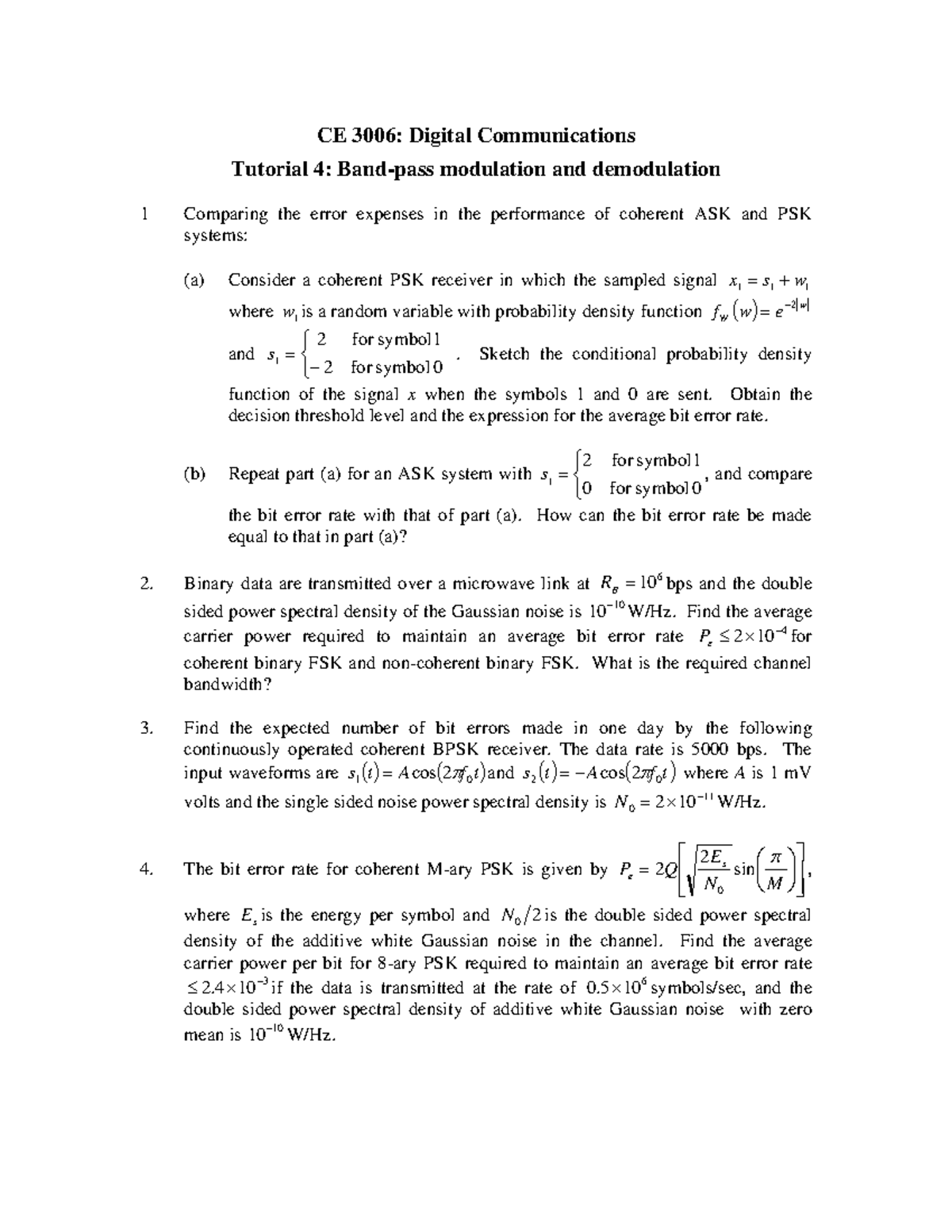 CE 3006: Digital Communications Tutorial 2: Sampling and Quantization - CE3006 - NTU - Studocu