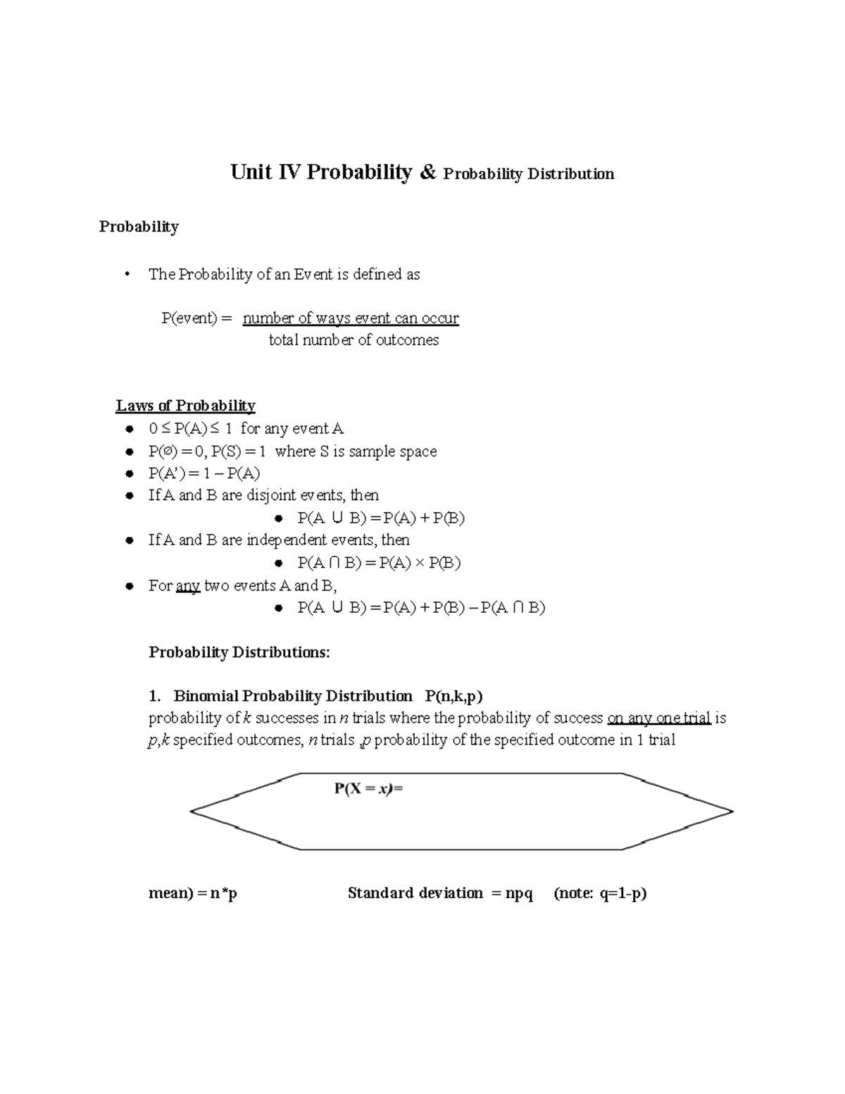 M3 Formulae Unit-4 - M3 Formulas - Unit IV Probability & Probability ...