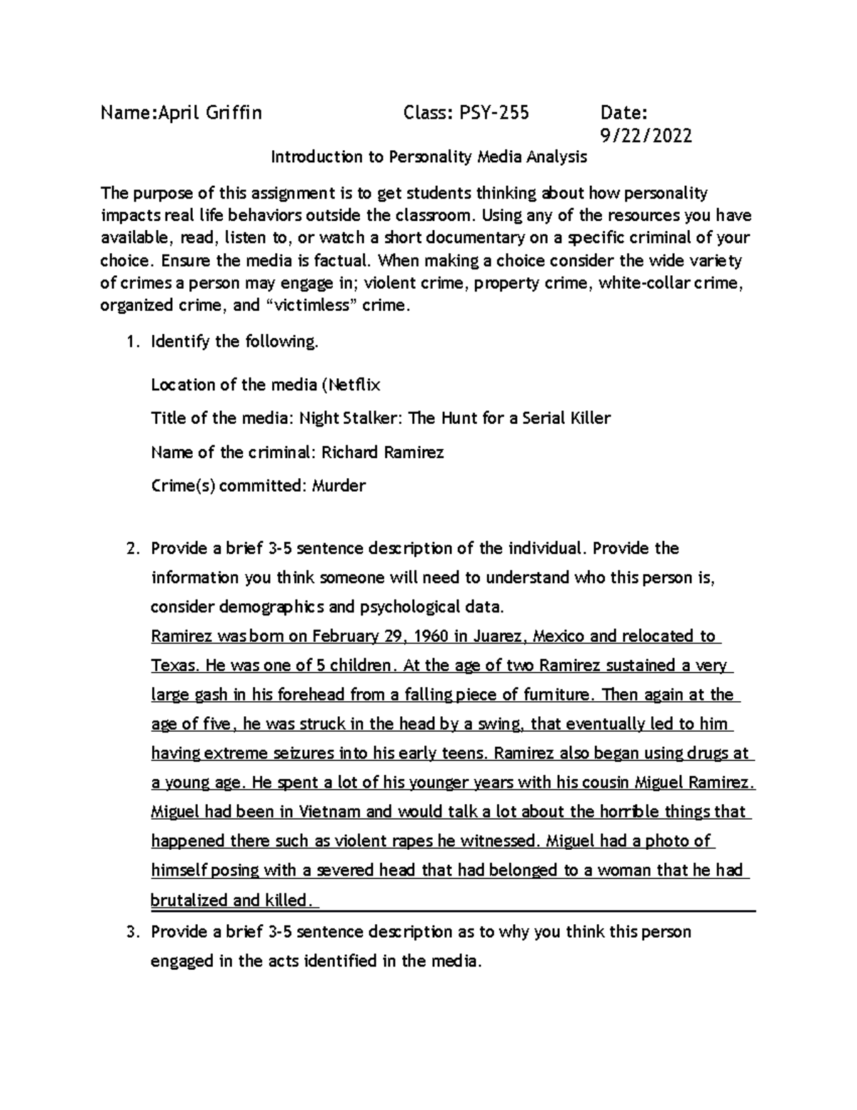 Introduction to Personality Media Analysis Worksheet - Name:April ...