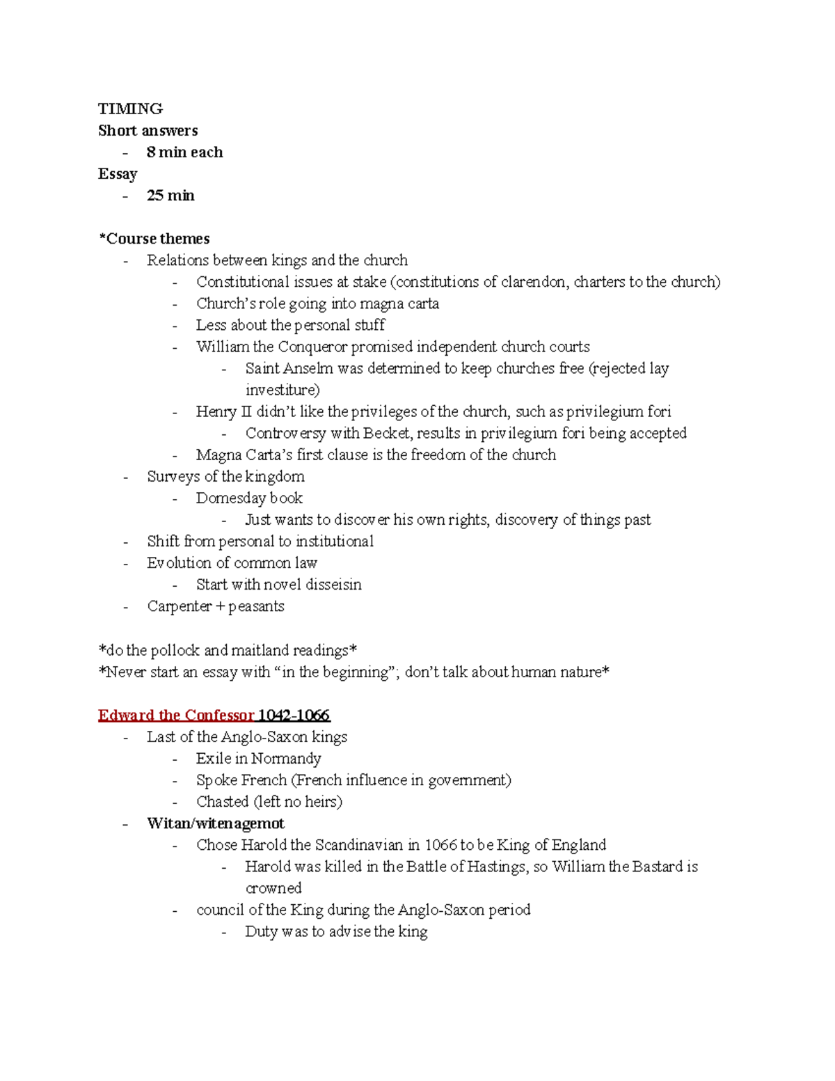 HIS 367 Midterm Study Guide - TIMING Short answers - 8 min each Essay - 25 min *Course themes ...