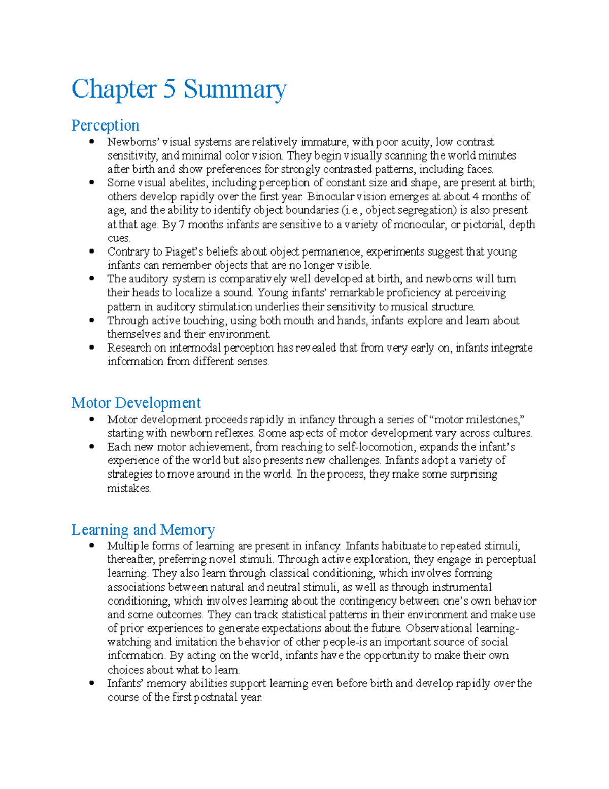 Chapter 5 Summary - How Children Develop - Chapter 5 Summary Perception ...