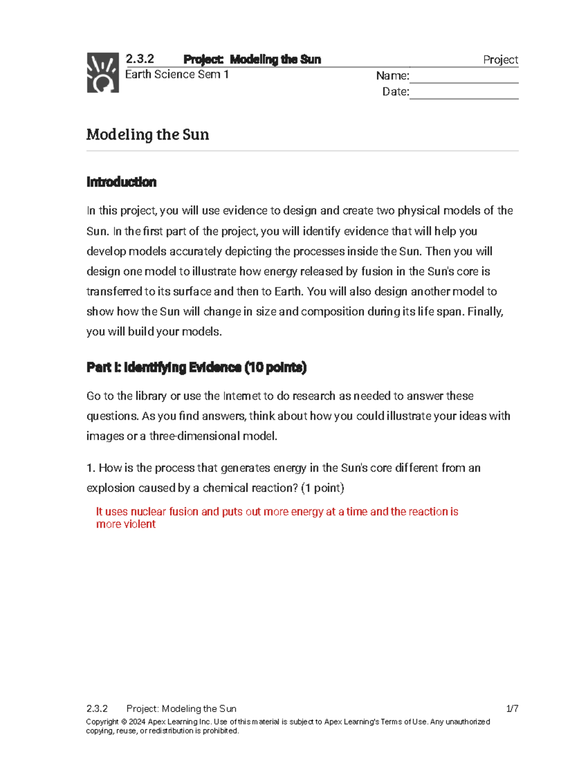 2.3.2 Project - Modeling the Sun (Project) - Project: Modeling the Sun ...