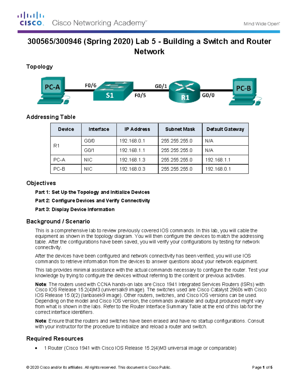 Lab 5 - Building a Switch and Router Network - 300565/300946 (Spring 2020) Lab 5 - Building a ...