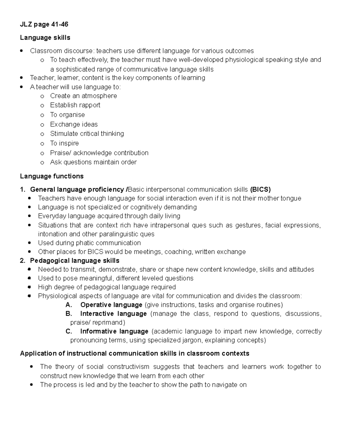 Chapter 2 41-46 - JLZ page 41- Language skills Classroom discourse ...