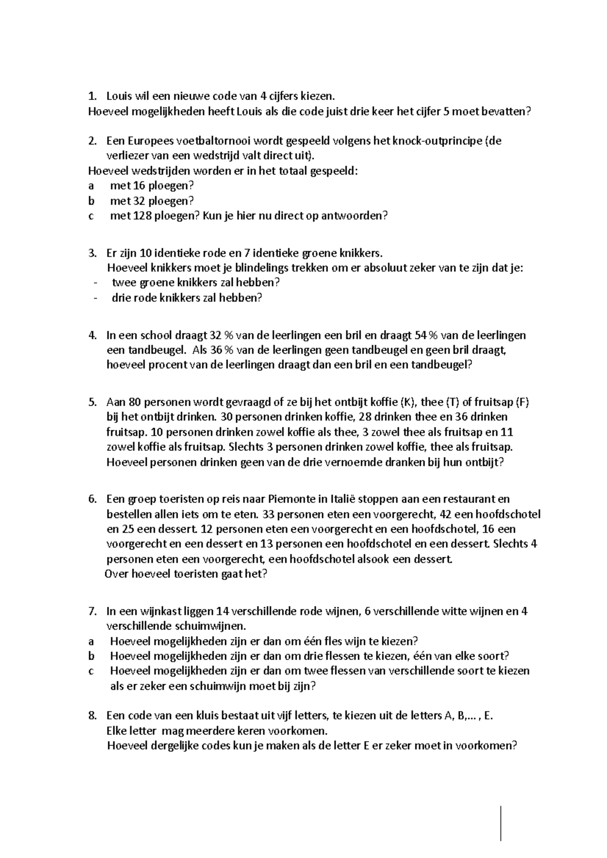 Telproblemen 4D4 - oefeningen - Louis wil een nieuwe code van 4 cijfers ...