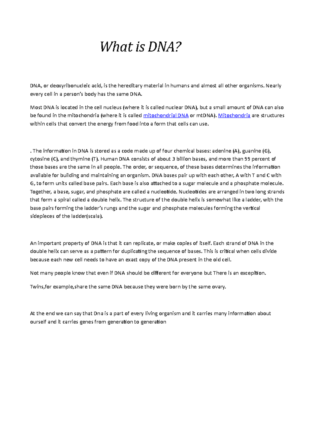 DNA - research of how DNA works for an english assignment - What is DNA ...