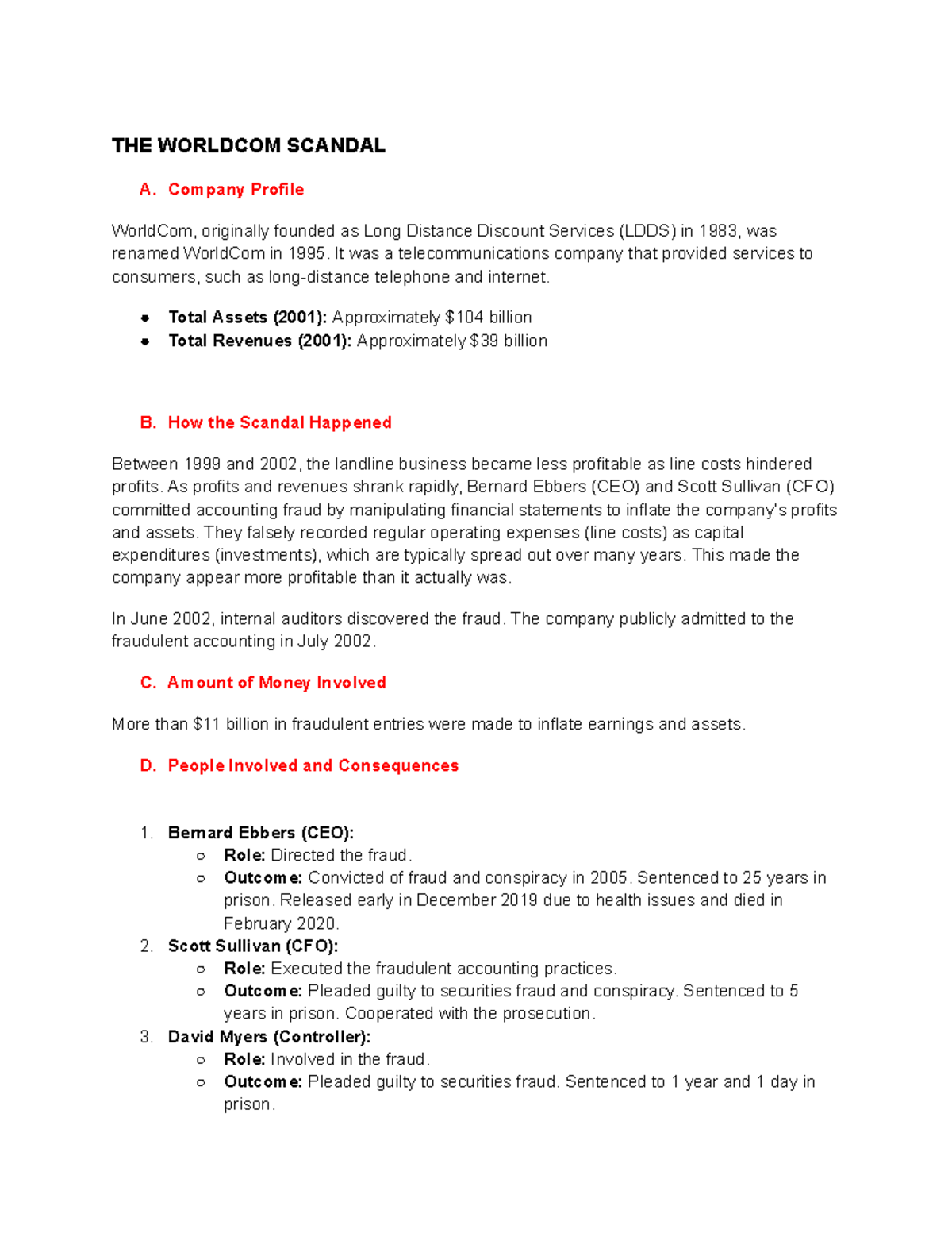 About Worldcom Scandal - THE WORLDCOM SCANDAL A. Company Profile ...