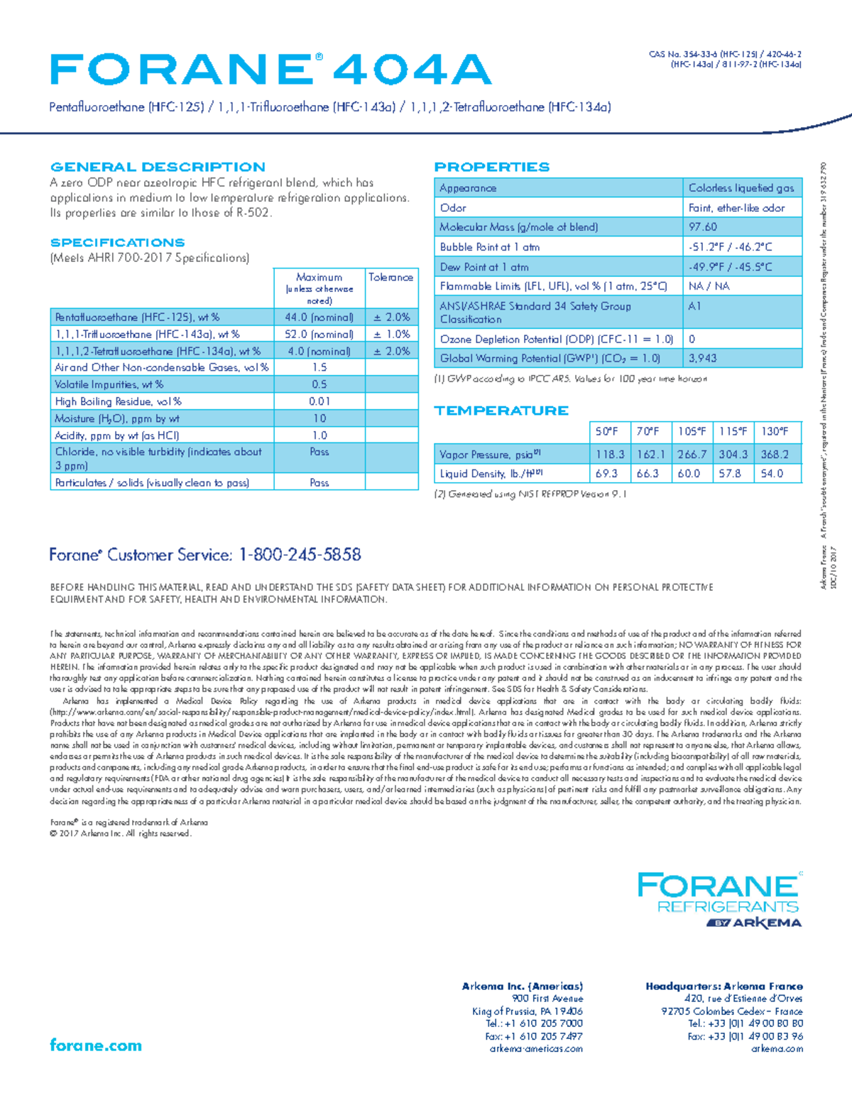 Arkema 420 46 2 404A SDS 1 - general description A zero ODP near ...