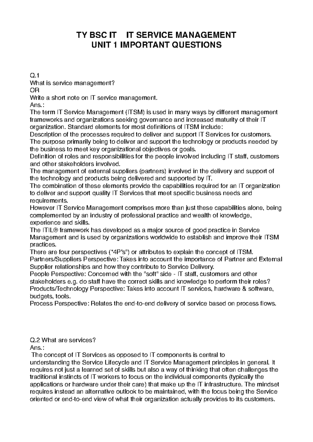 Tybscit ITSM IMP UNIT 1 - TY BSC IT IT SERVICE MANAGEMENT UNIT 1 ...