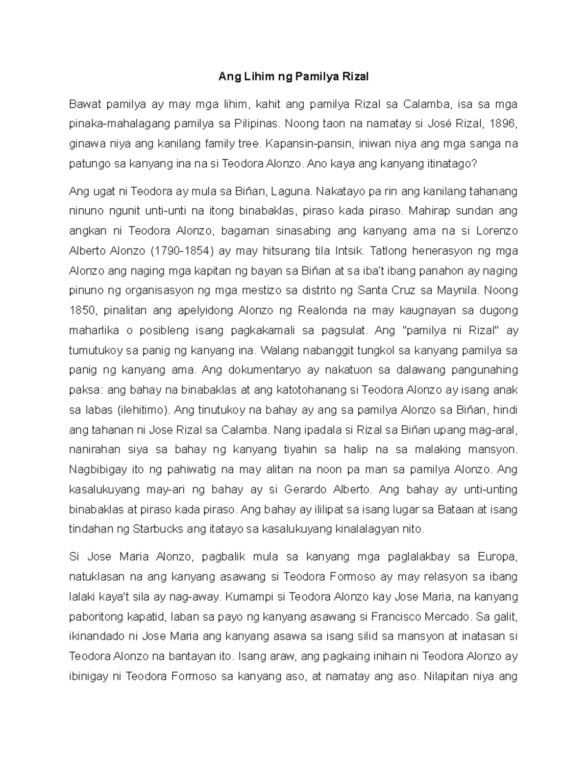 Ang Lihim ng Pamilya Rizal Summary - Ang Lihim ng Pamilya Rizal Bawat ...