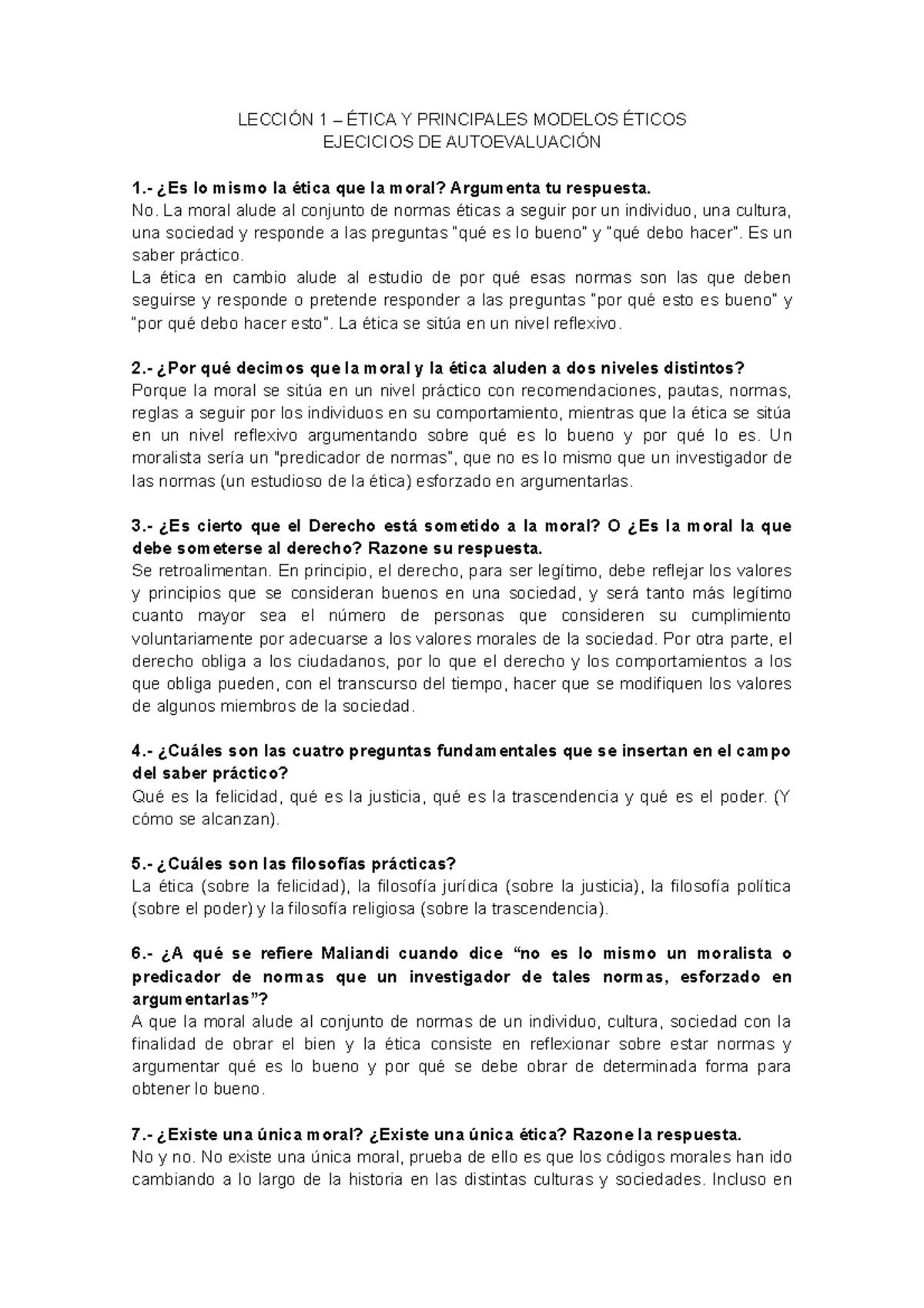 01 - Ética Y Principales Modelos Éticos - Autoevaluación - LECCIÓN 1 ...
