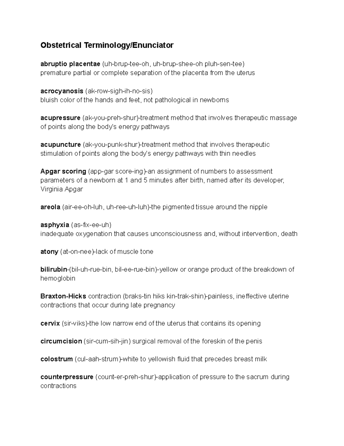 Obstetrical Terminology Enunciator - Obstetrical Terminology/Enunciator ...
