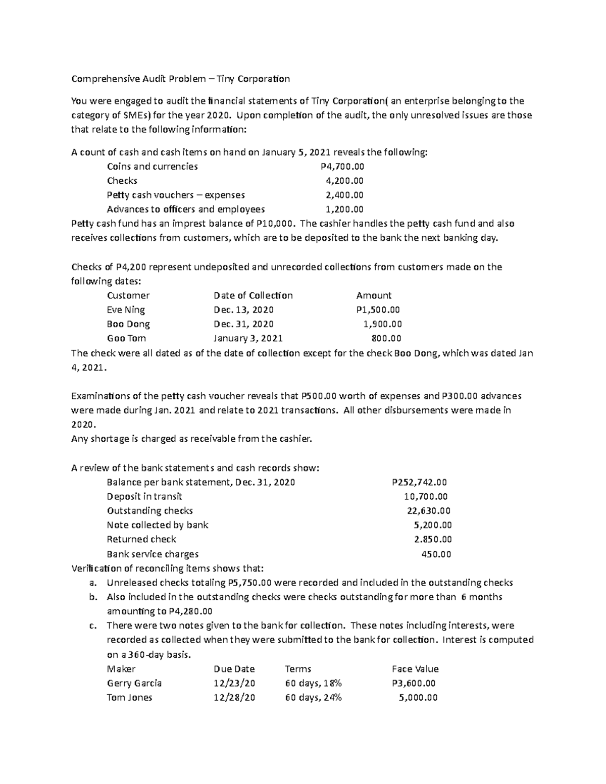 Comprehensive Audit Problem cash - Comprehensive Audit Problem – Tiny ...