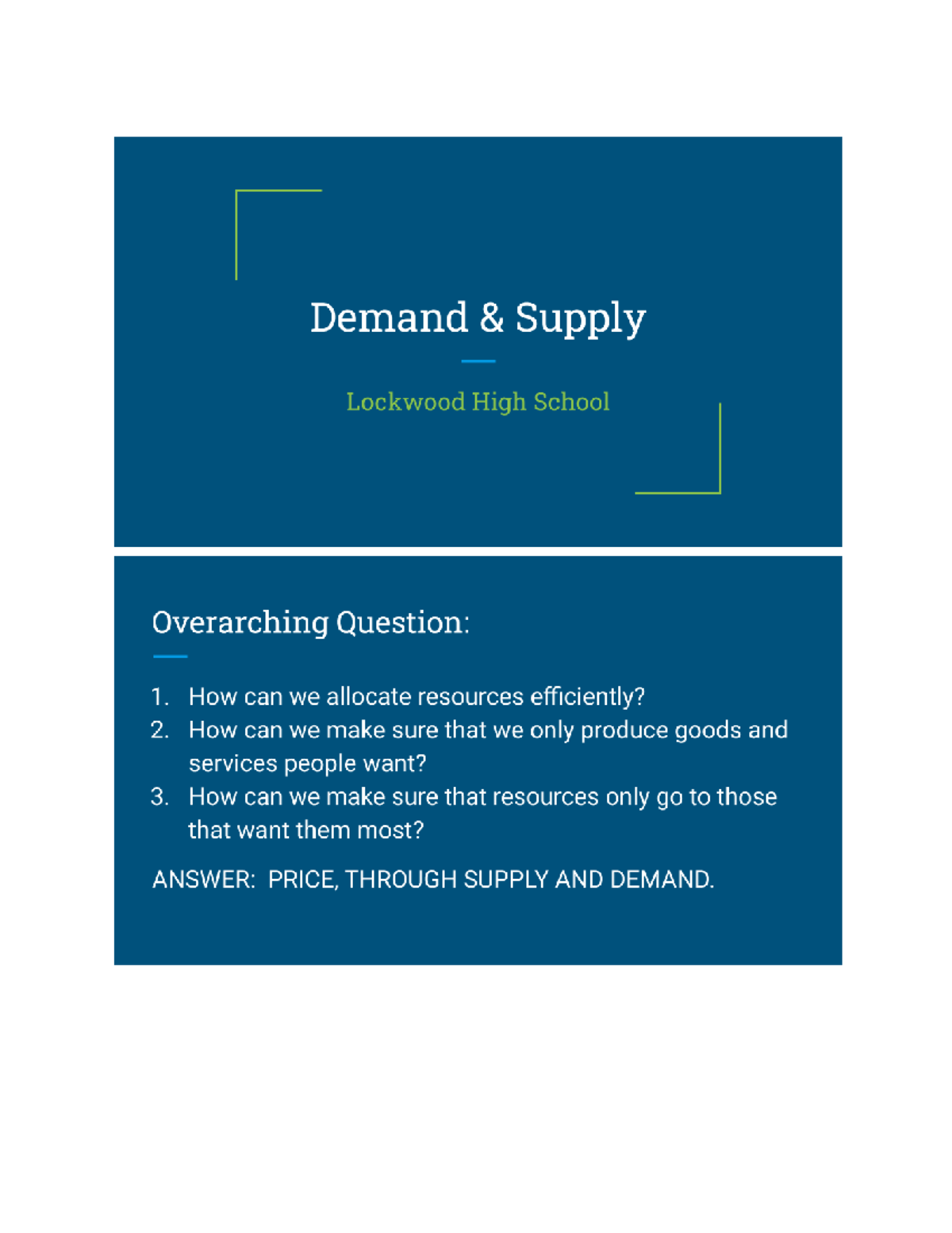 Supply And Demand Examples For High School Students