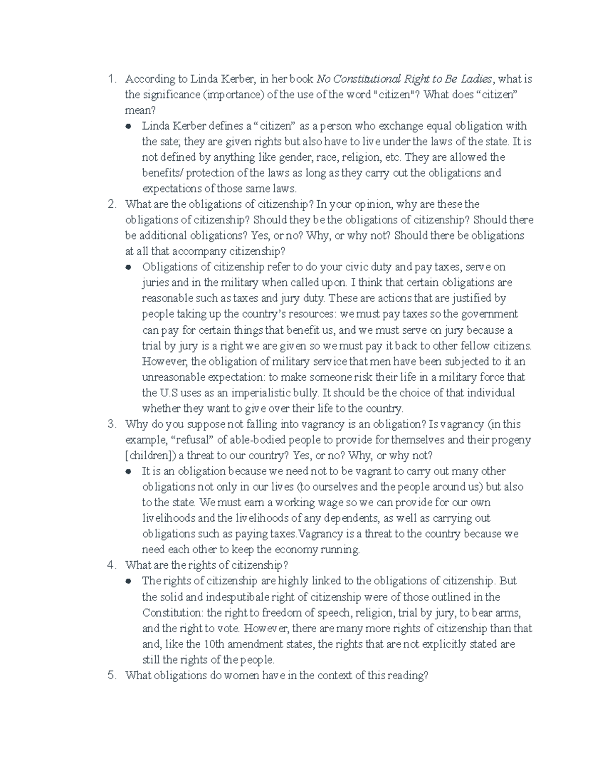 Constitutional right to be ladies essay questions - According to Linda ...