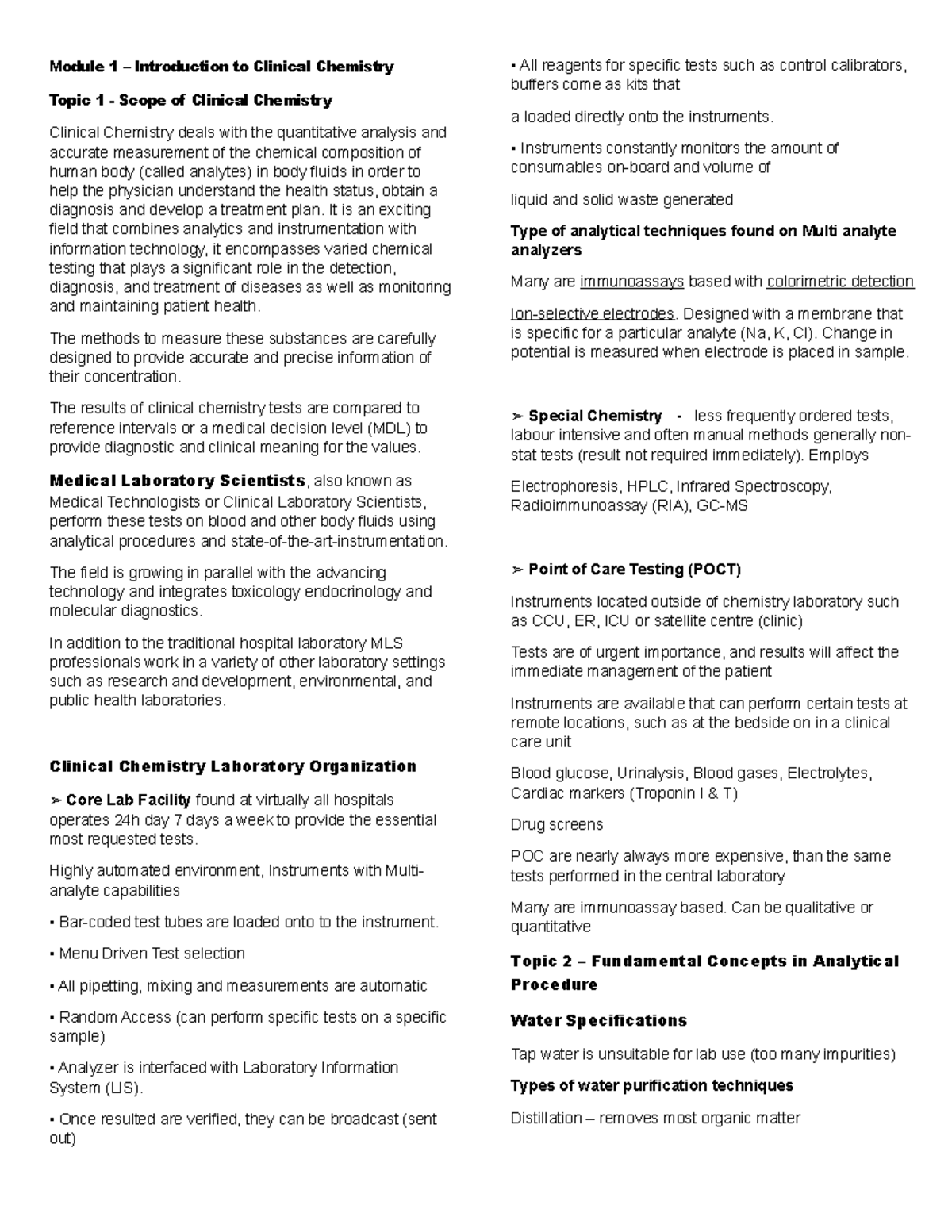 Module 1-Intro - Module 1 – Introduction to Clinical Chemistry Topic 1 ...