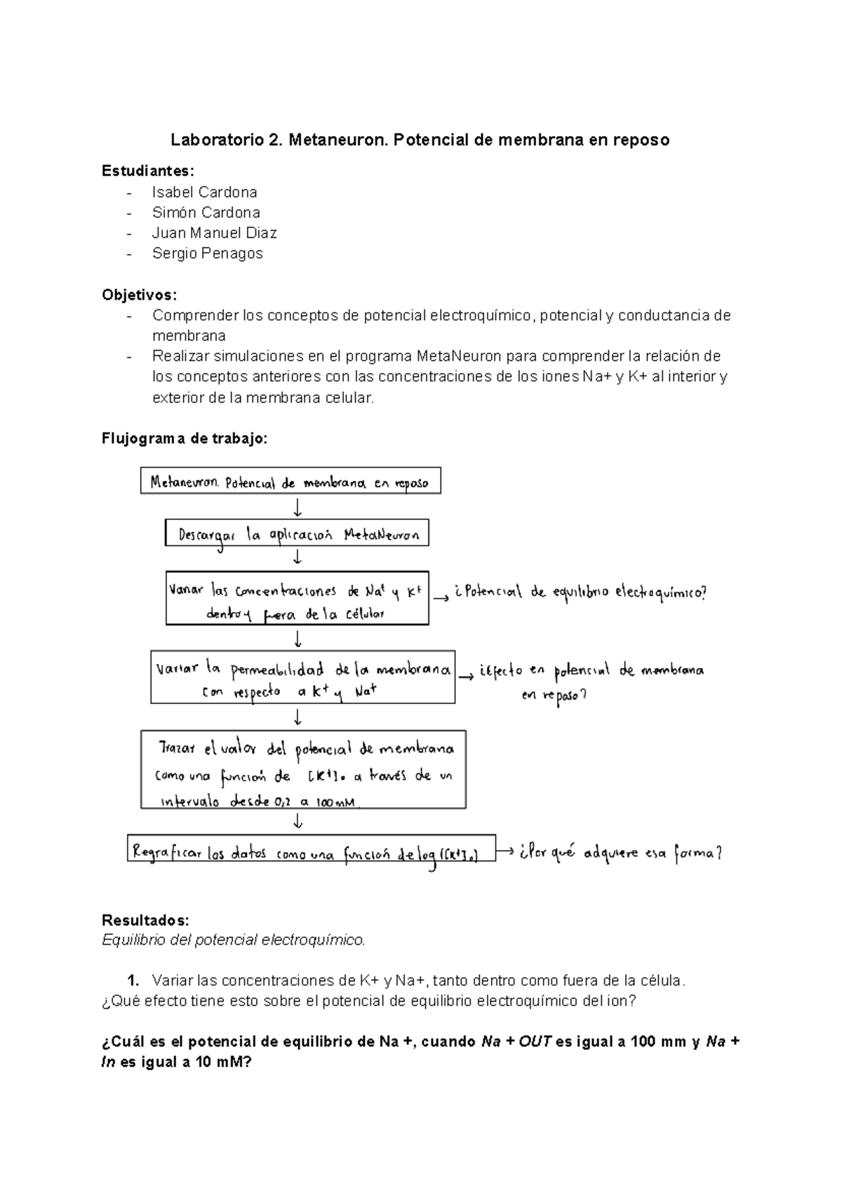 Metaneuron potencial de membrana en reposo - Laboratorio 2. Metaneuron ...