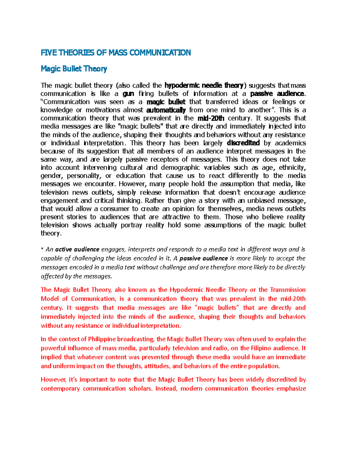 Theories OF MASS Communication - FIVE THEORIES OF MASS COMMUNICATION ...