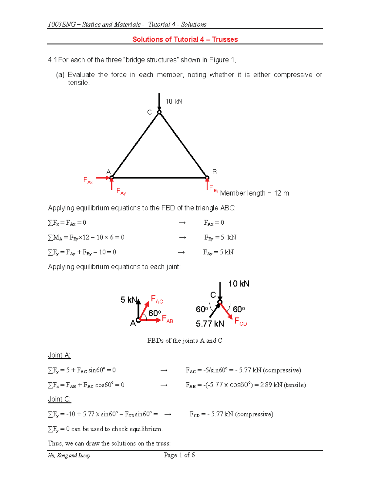 Statics and Materials-tut4-Solutions - 100 (1* – Statics DQG 0DWHULDOV ...