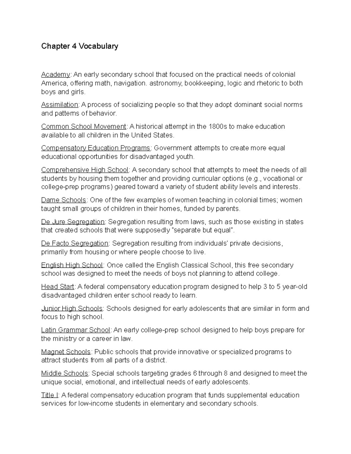 Chapter 4 Vocabulary - Chapter 4 Vocabulary Academy: An early secondary ...