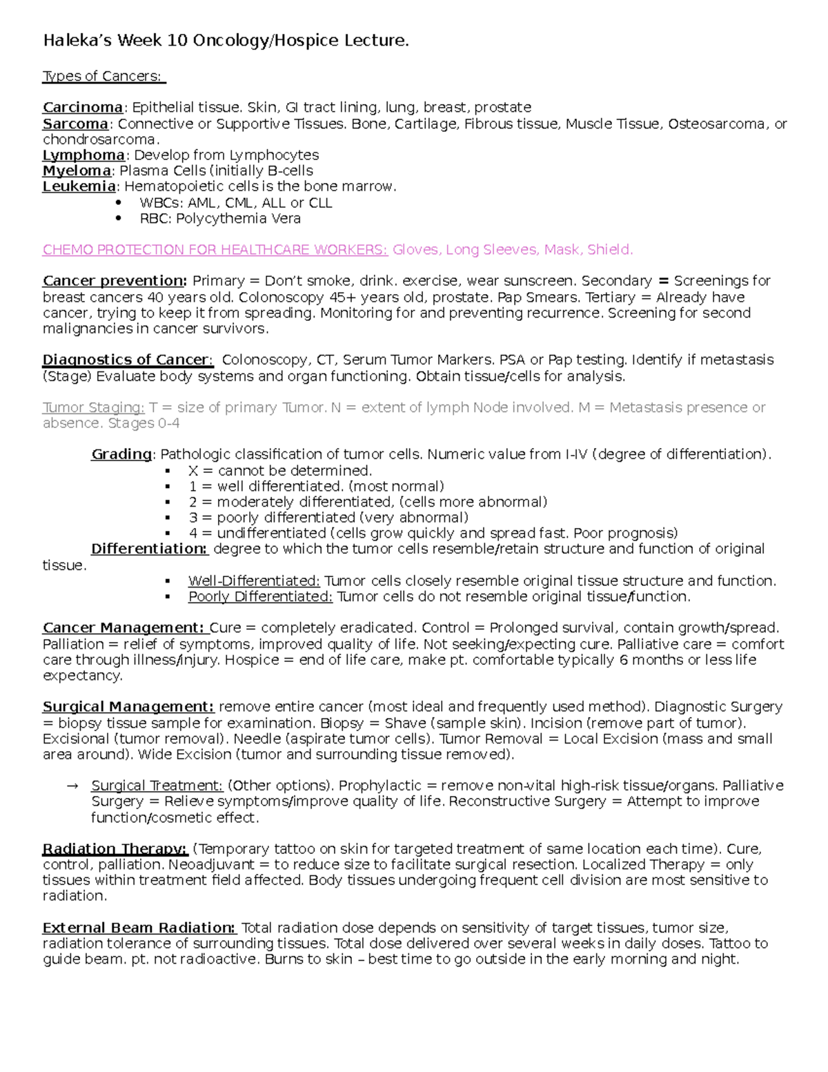 Haleka's Week 10 Oncology Lecture Notes - Types of Cancers: Carcinoma ...