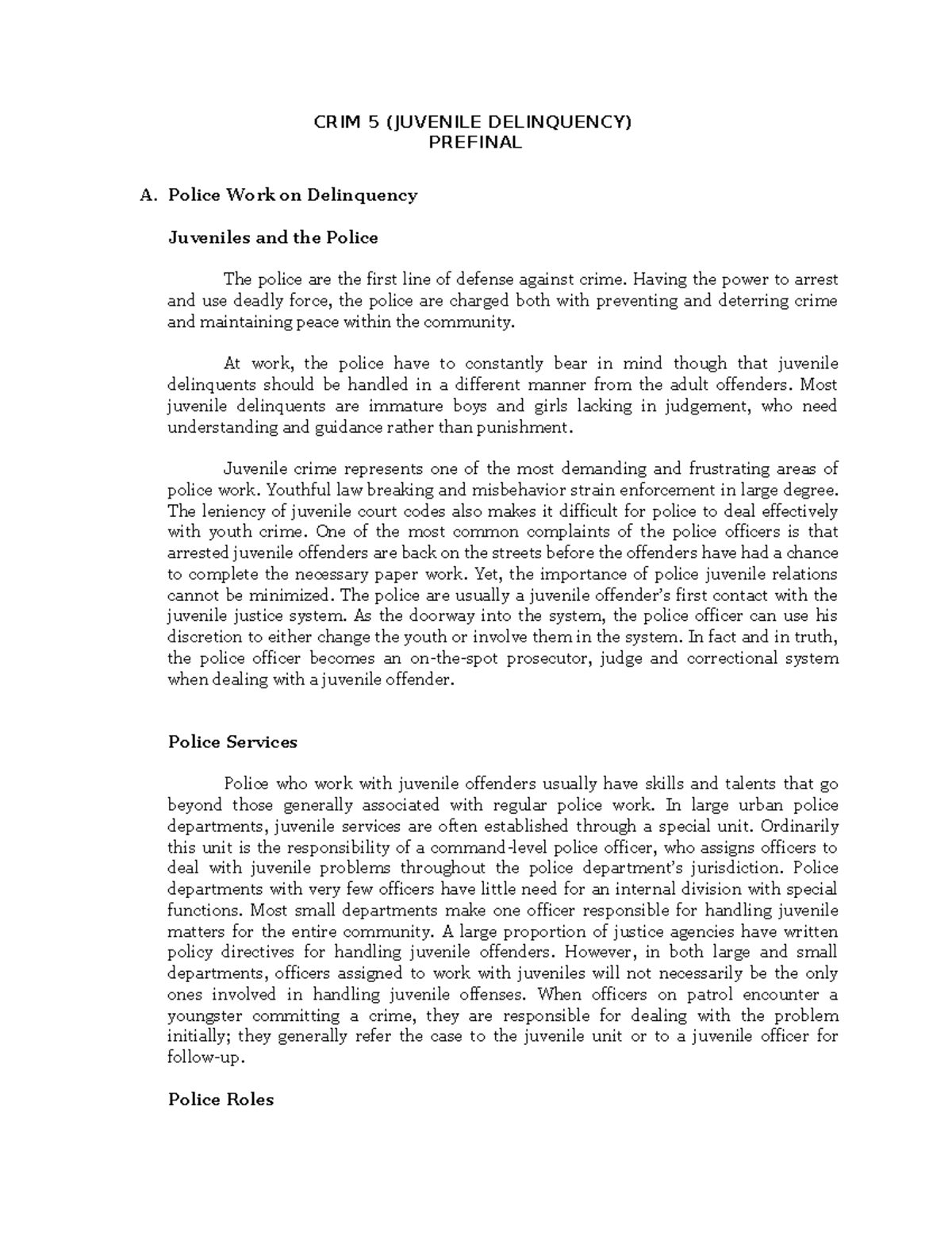 CRIM-5- Module - JUVENILE DELINQUENCY - CRIM 5 (JUVENILE DELINQUENCY ...