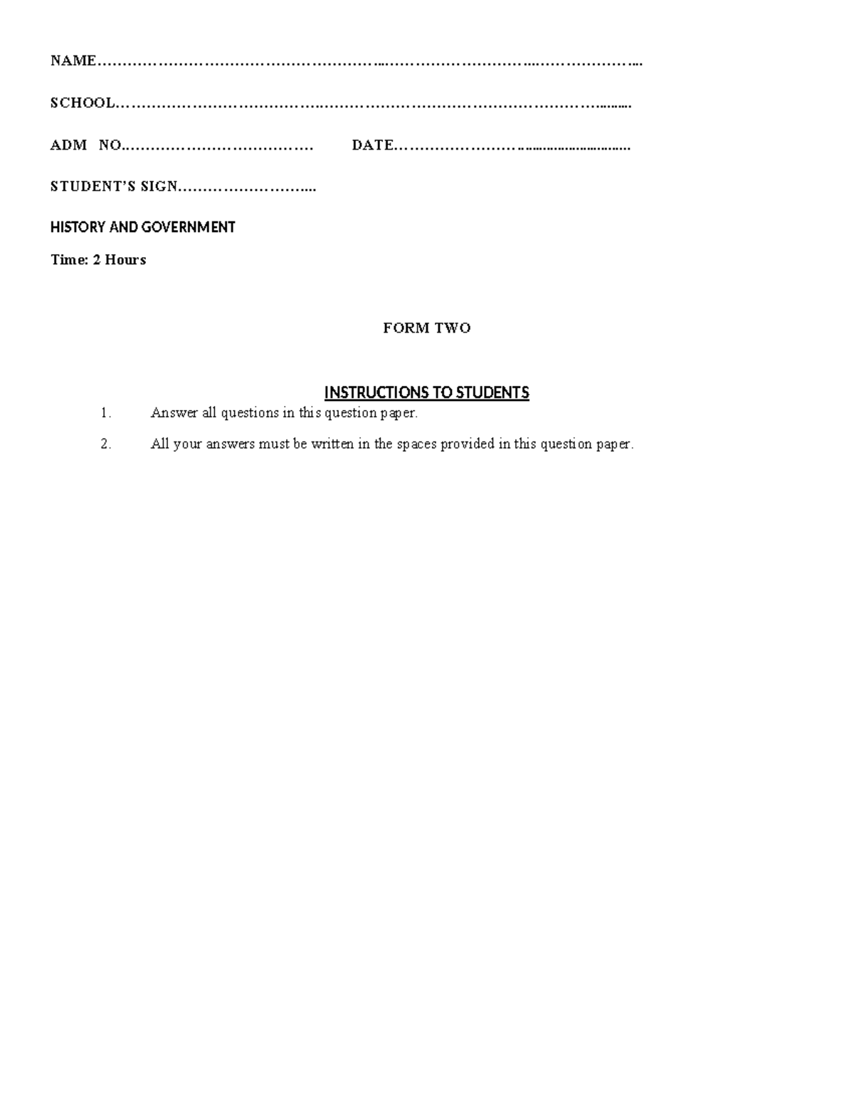 History-FORM-TWO-Q-Teacher co ke - - Studocu